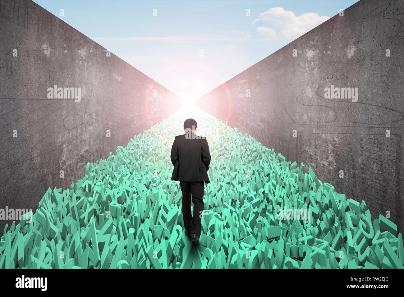 Big data highway concept, businessman walking on one way road of huge ...