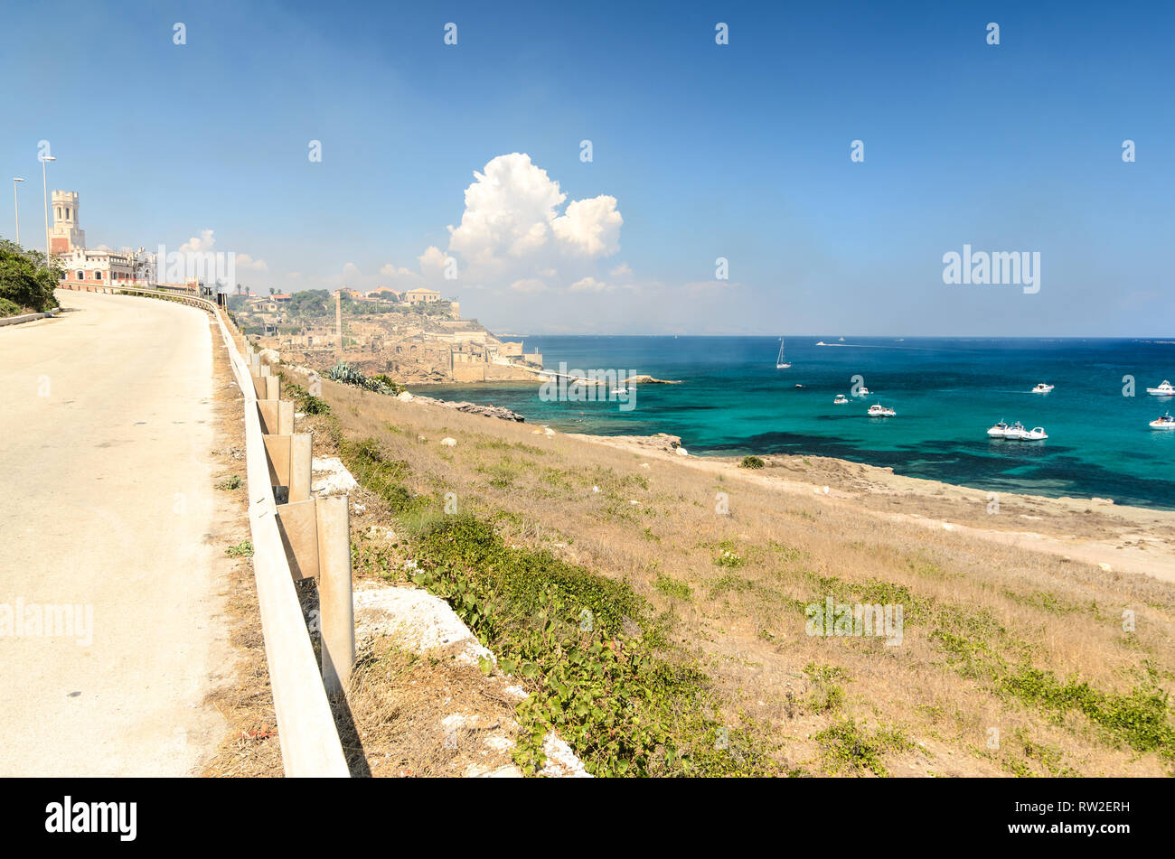 View of the beautiful coastline of Portopalo di Capo Passero in Sicily ...