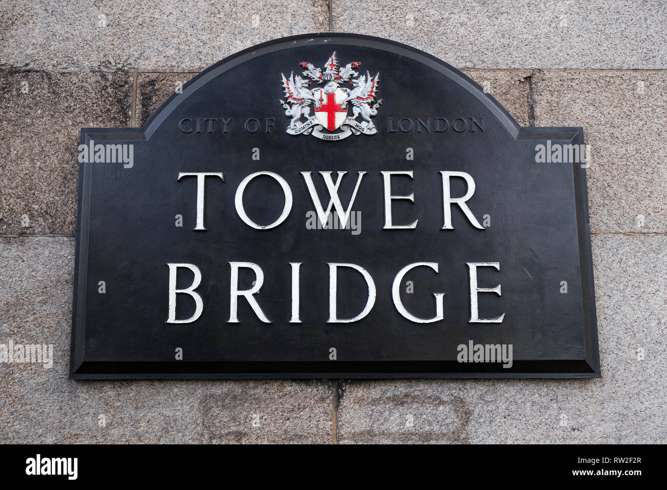London, England - February 28, 2019: The Road Sign for Tower Bridge in ...