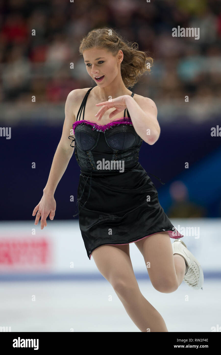 Laurine Lecavelier from France during 2018 European figure skating ...