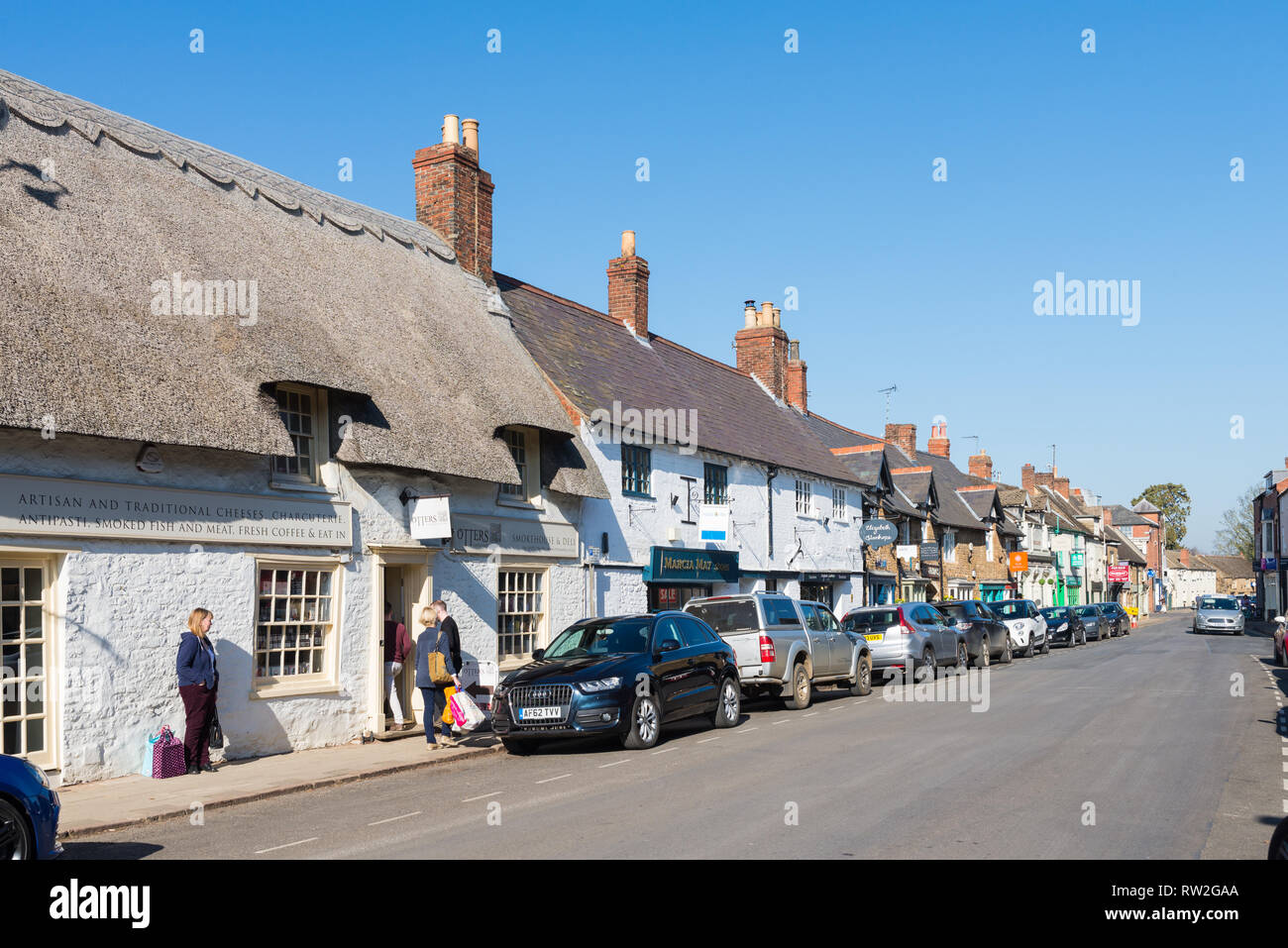 Shops in Mill Street in Oakham, the county town of Rutland in the East ...