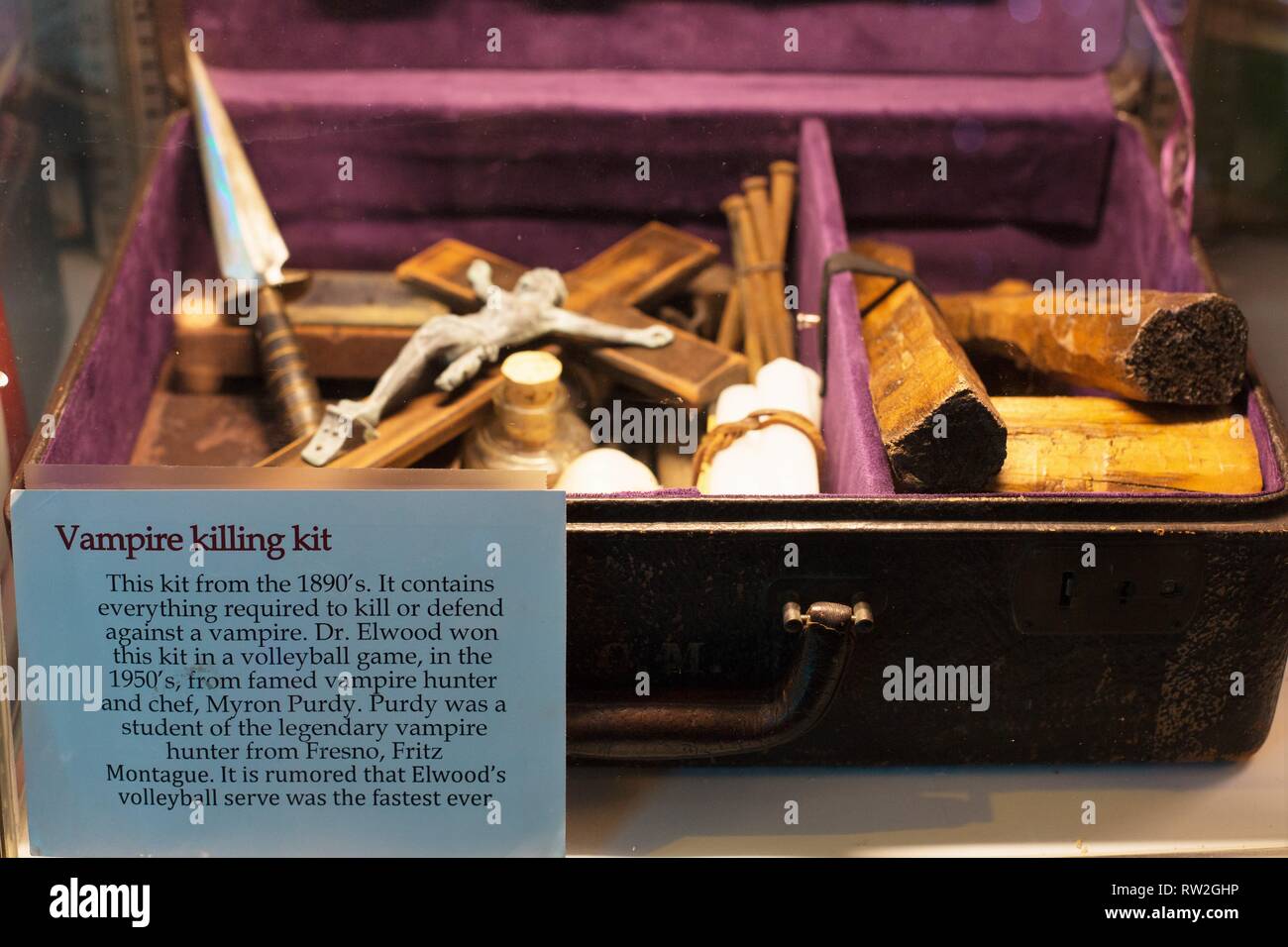A vampire killing kit, on display at the Peculiarium in Portland ...