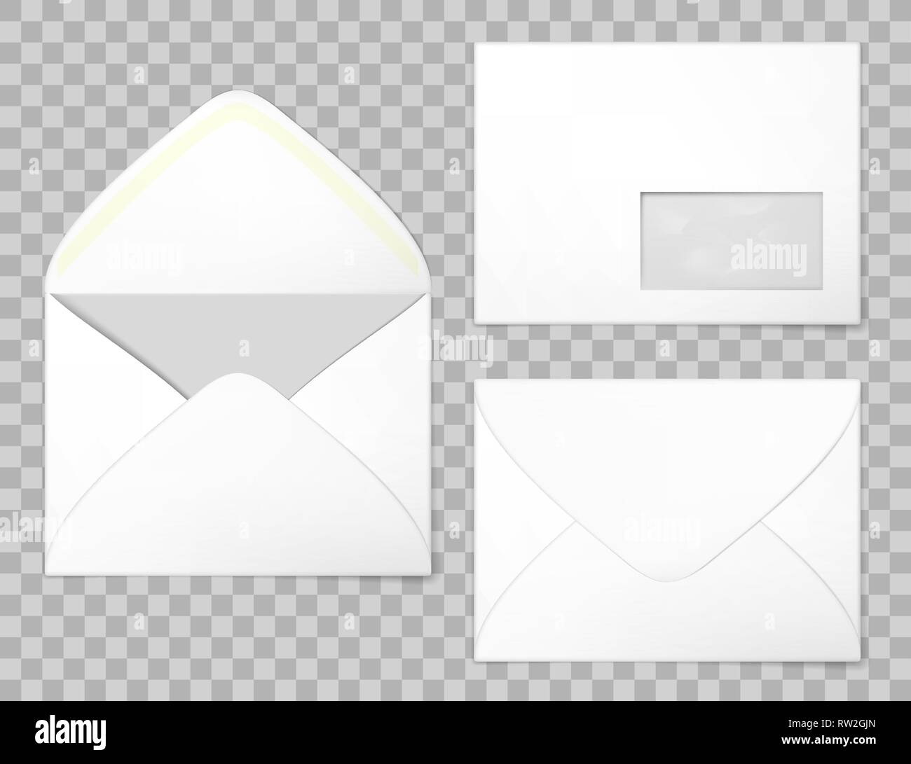 Blank envelopes in 3 views, back and front closed and open. Photo ...