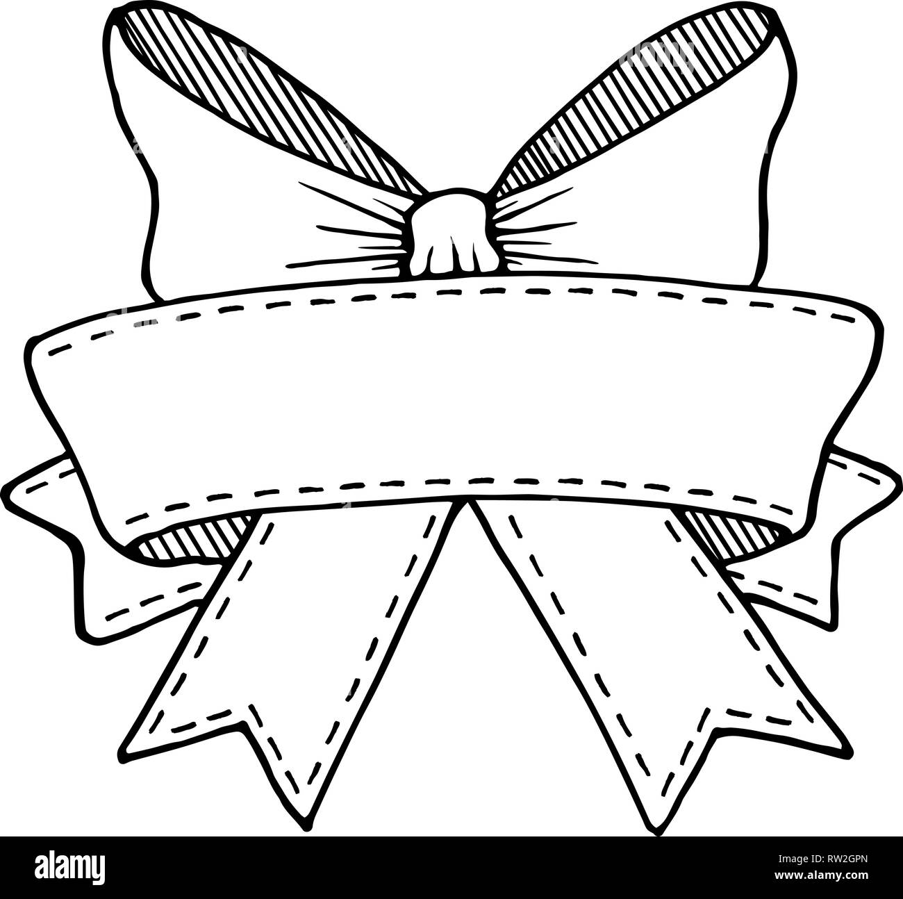 Hand drawn vintage style banner with a bow and stitches decoration ...