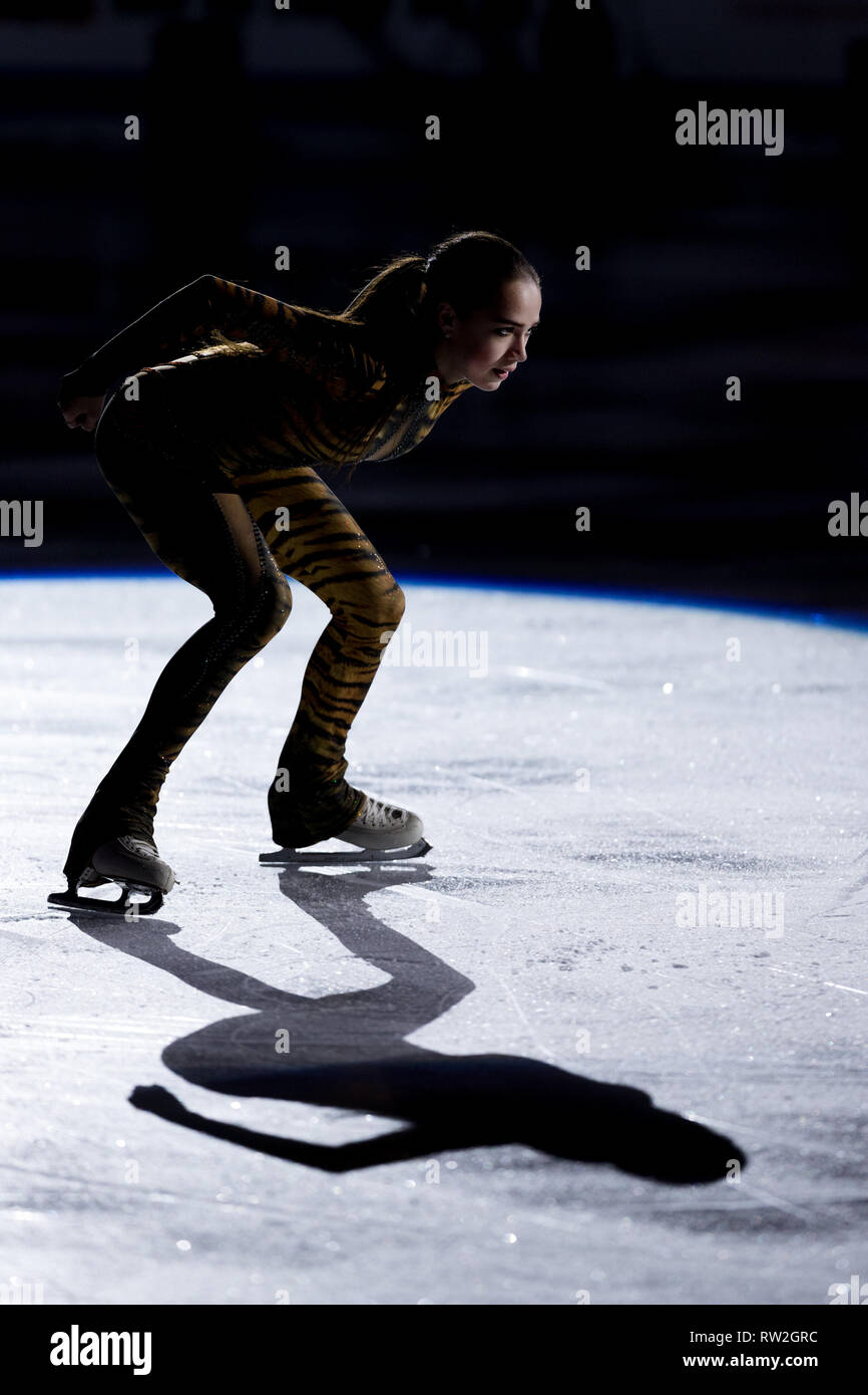 Alina Zagitova from Russia performs her exhibition program during 2018 ...