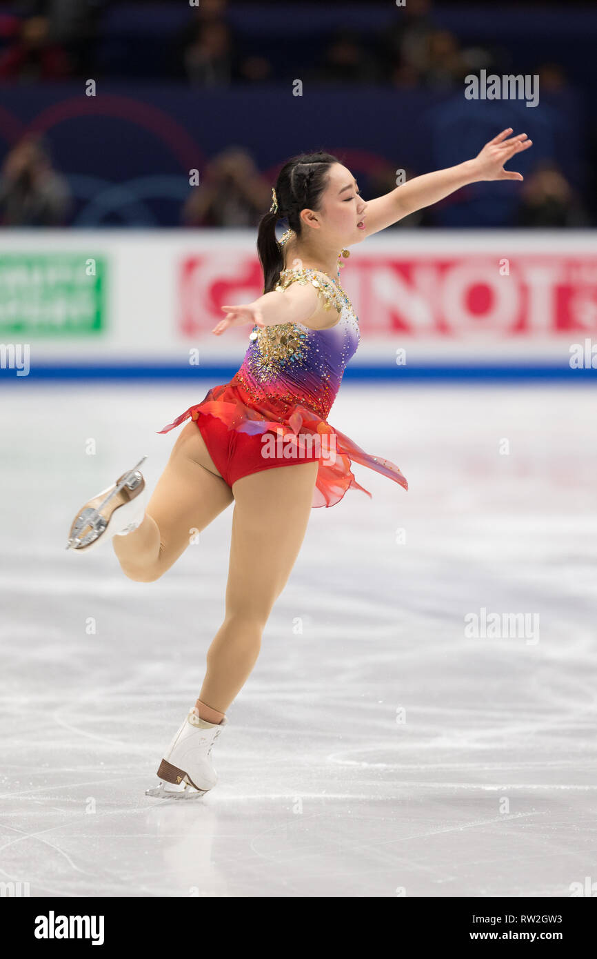 Wakaba Higuchi from Japan during 2018 world figure skating championships in Milan, Italy Stock ...