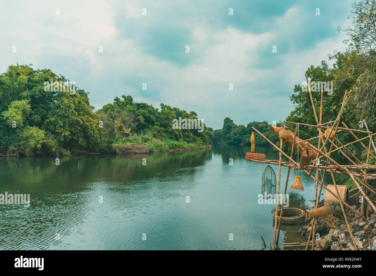Ancient bamboo fish trap equipment of countryside, Thailand Stock Photo ...