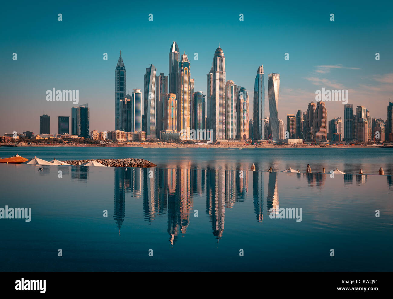 Dubai Marina in United Arab Emirates is a beautiful shoreline district ...