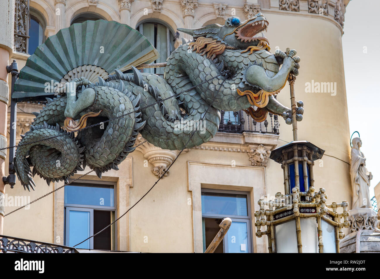 A complex dragon sculpture in Barcelona ,Spain Stock Photo - Alamy