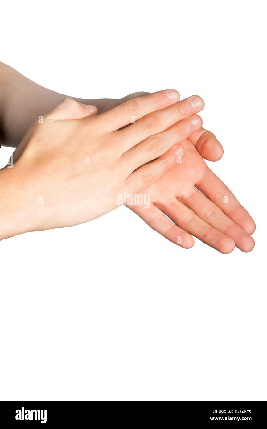 Caucasian hand doing British Sign Language showing the symbol for H ...
