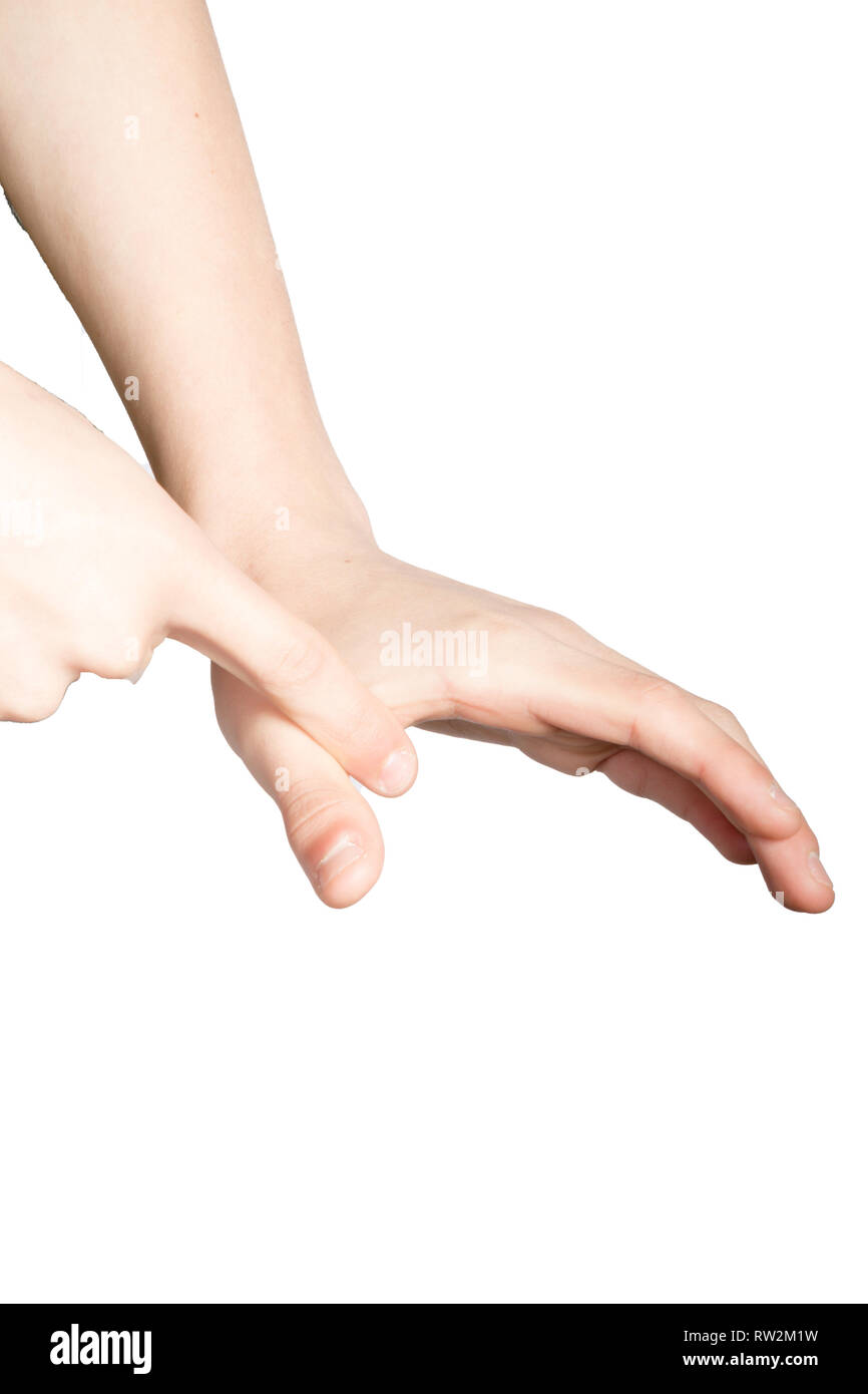 Caucasian hand doing British Sign Language showing the symbol for Y ...