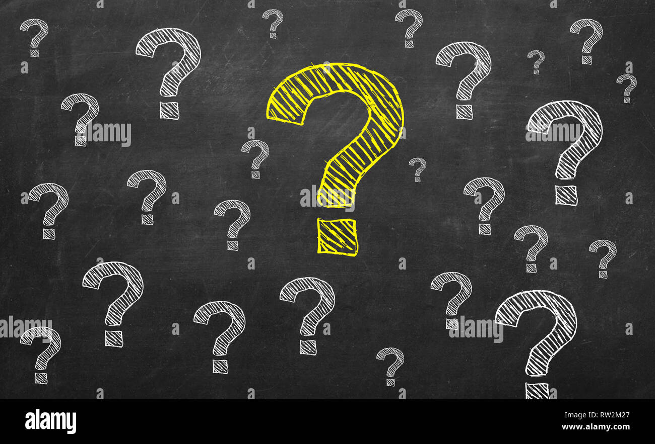 yellow chalk question mark on the blackboard Stock Photo - Alamy