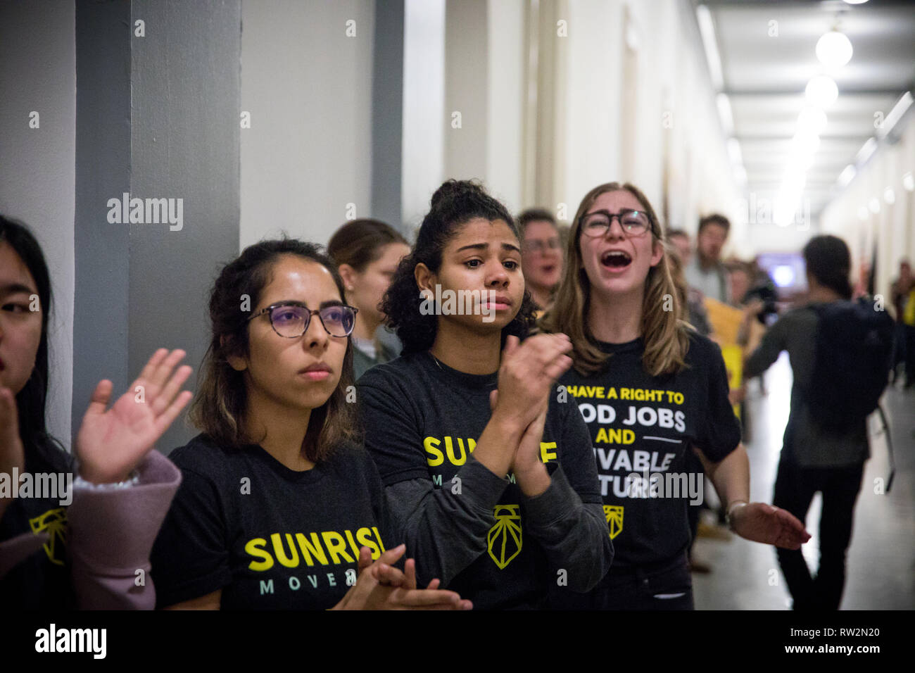 Student activists with the Sunrise Movement occupy Nancy Pelosi's ...