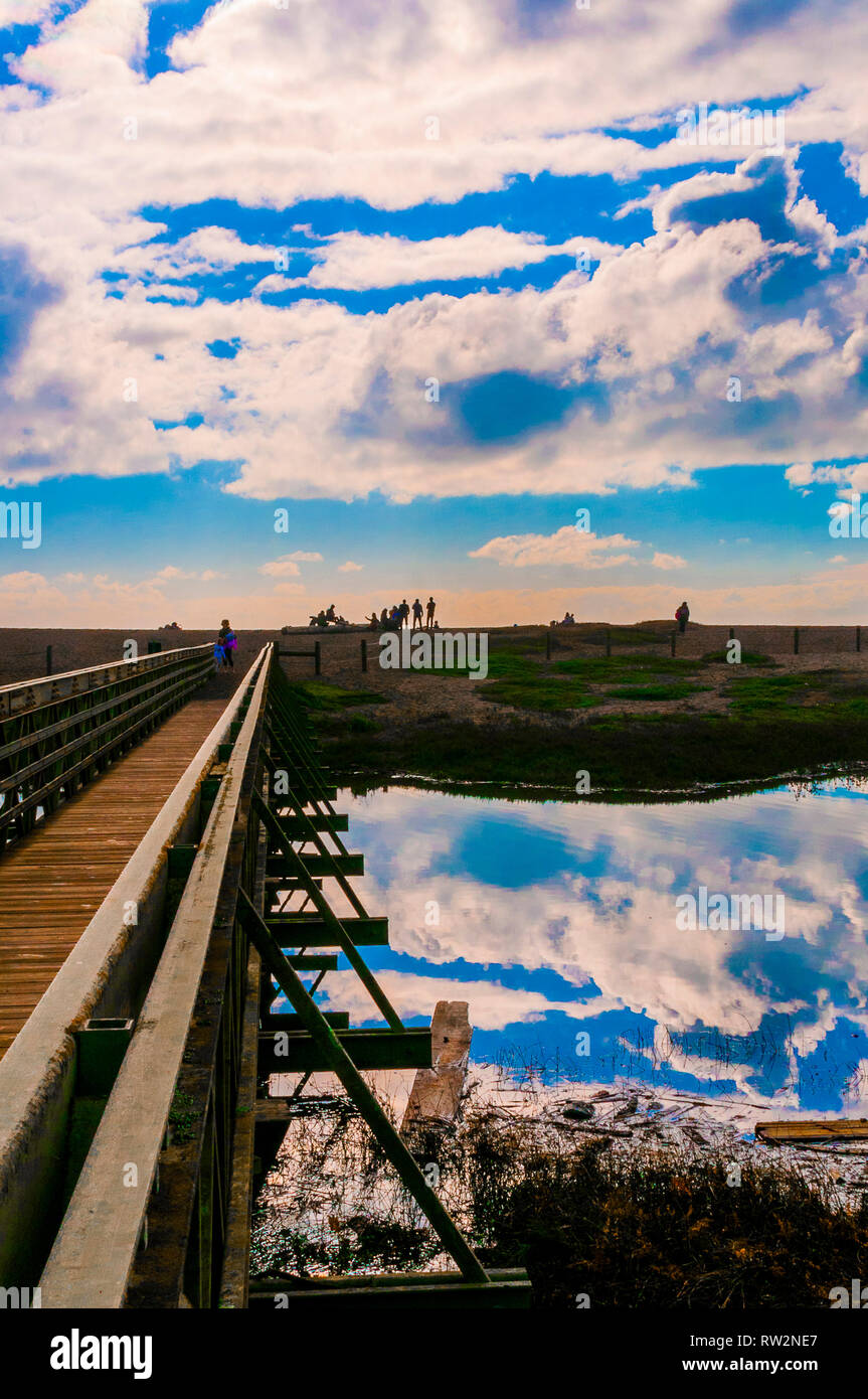 Bridge over reflecting pool inshore of beach Stock Photo - Alamy