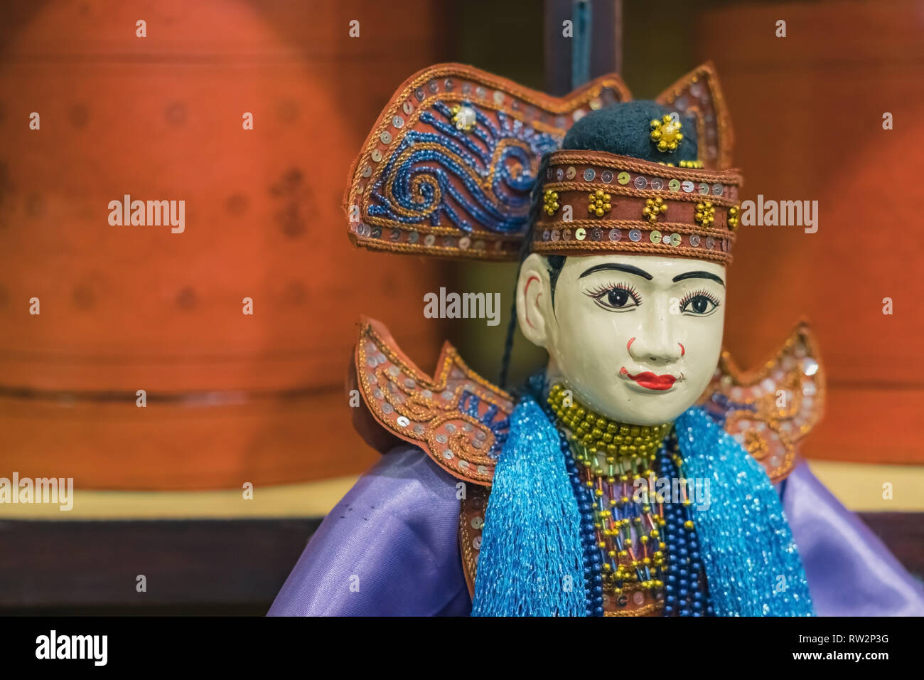 Traditional handicraft puppets for sale in the ancient pagoda in Bagan ...