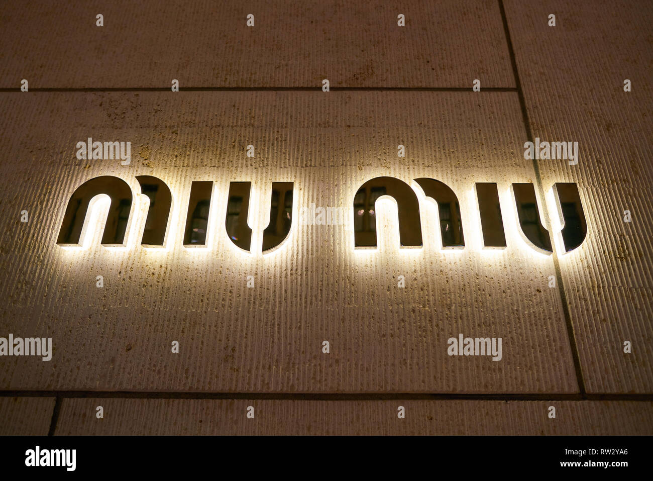 DUSSELDORF, GERMANY - CIRCA SEPTEMBER, 2018: close up shot of Miu Miu ...