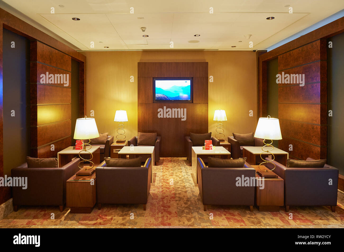 DUBAI, UAE - CIRCA SEPTEMBER, 2015: interior shot of Business Class ...