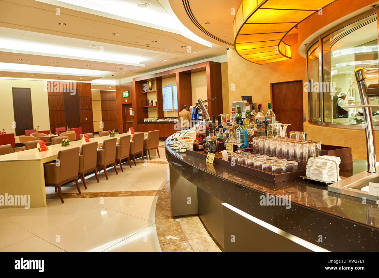 DUBAI, UAE - CIRCA SEPTEMBER, 2015: interior shot of Business Class ...
