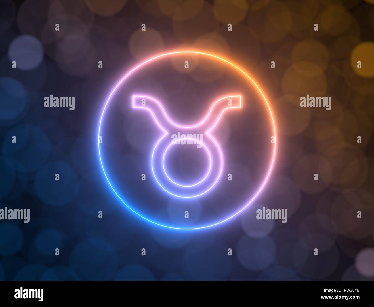 glowing neon sign of taurus with blurred bokeh background. 3d ...