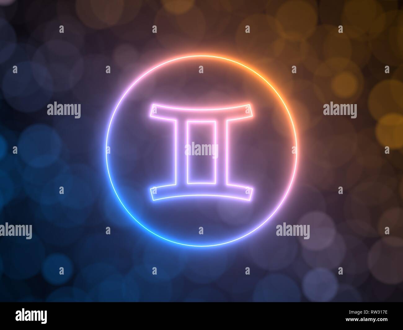 glowing neon sign of Gemini with blurred bokeh background. 3d ...