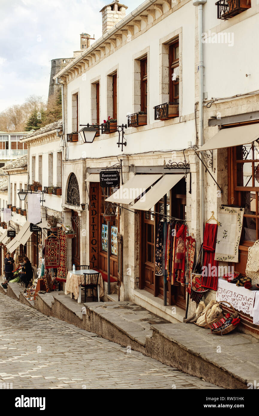 Gjirokaster, Albania - March, 2019: Downtown of Gjirokaster, a UNESCO ...