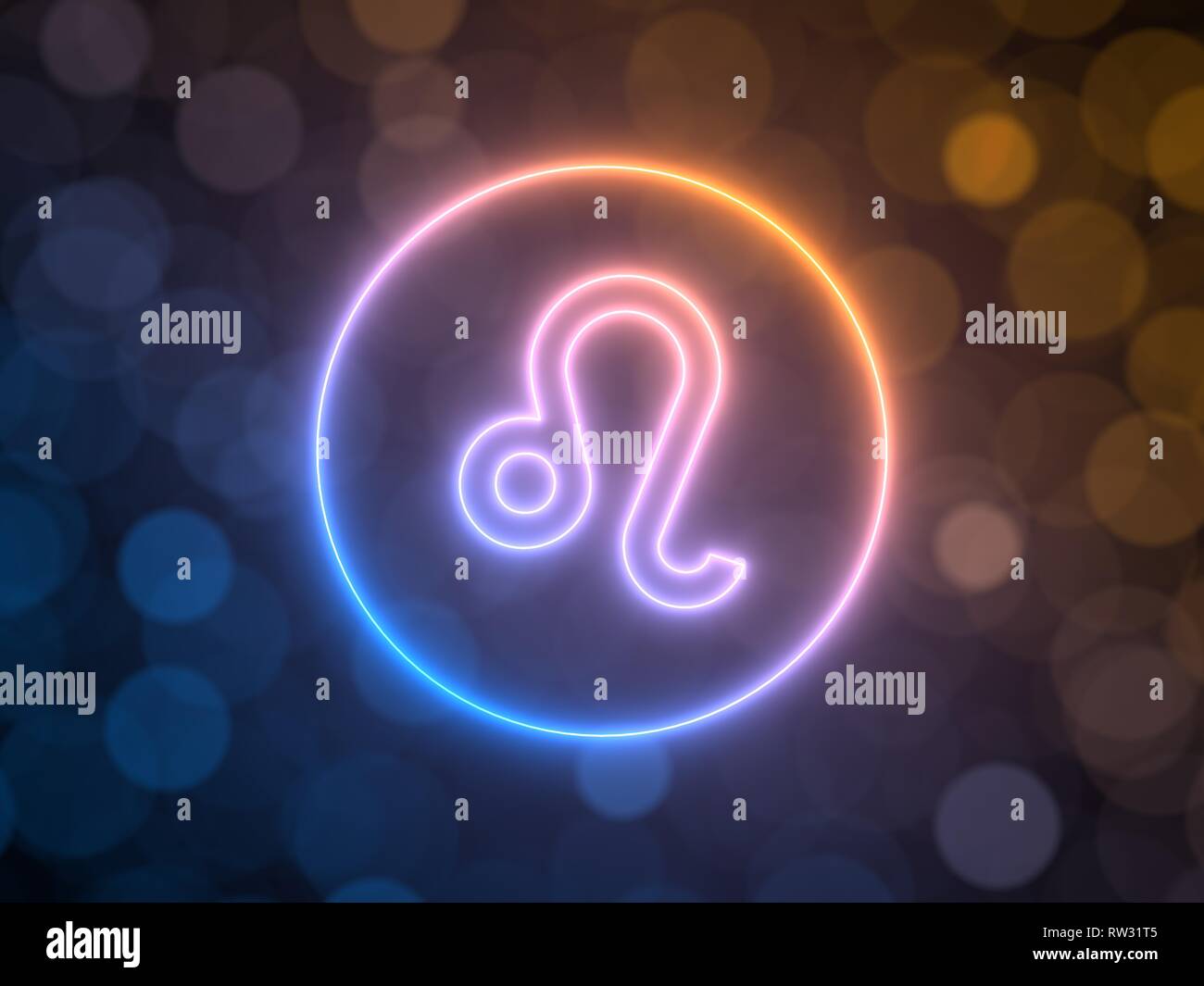 glowing neon sign of leo with blurred bokeh background. 3d illustration ...