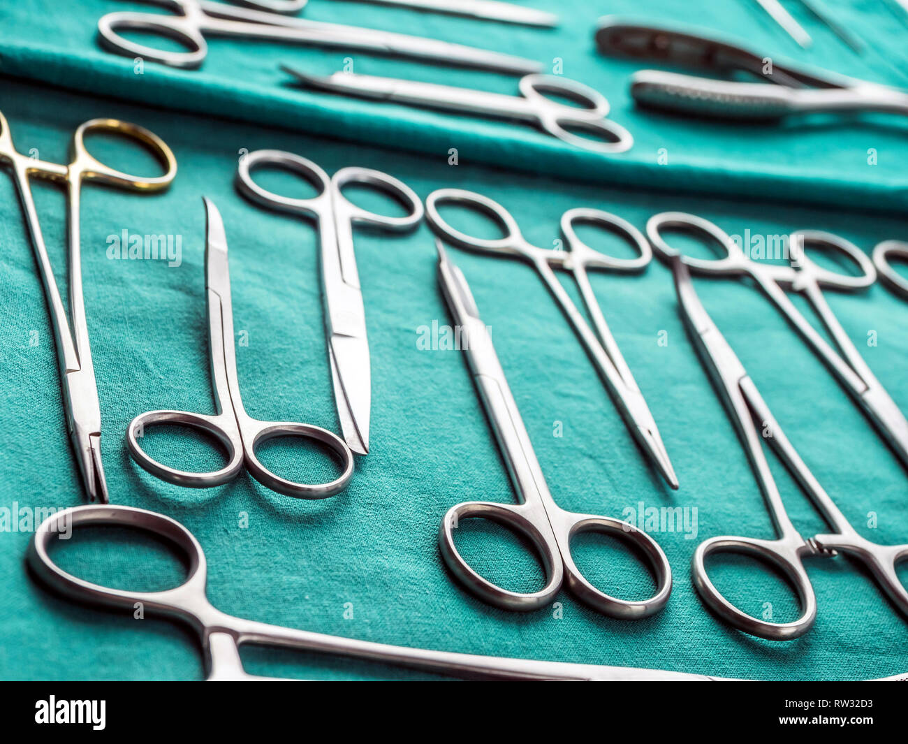 Some scissors for surgery on a tray in an operating theater, conceptual ...