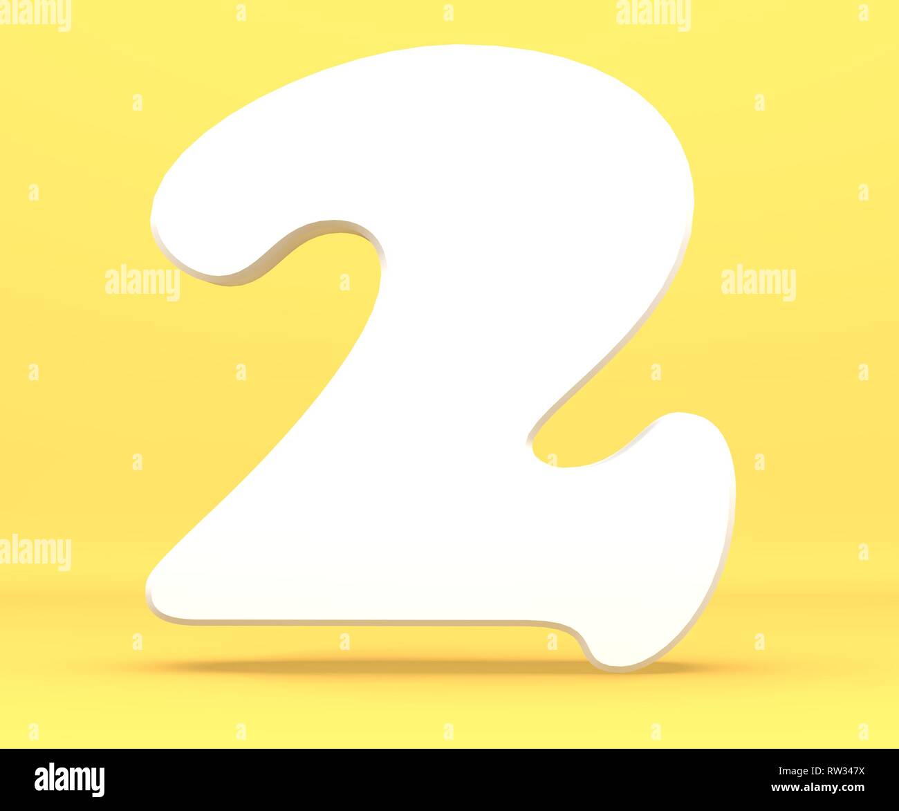 3d rendering illustration. White paper digit alphabet character 2 two ...
