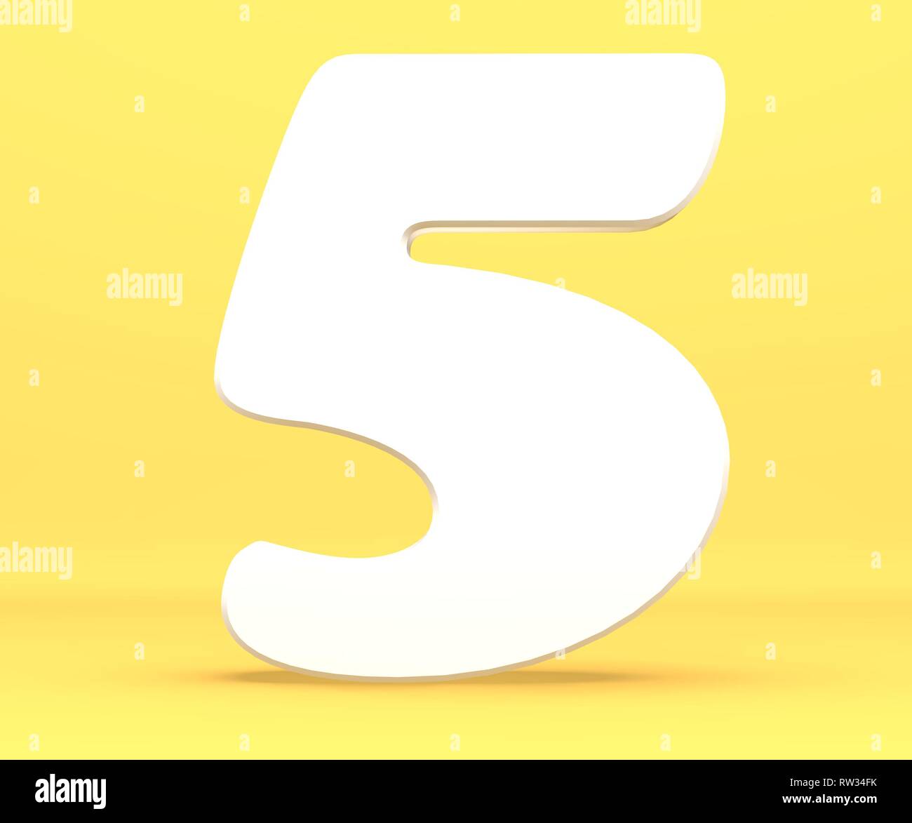 3d rendering illustration. White paper digit alphabet character 5 five ...