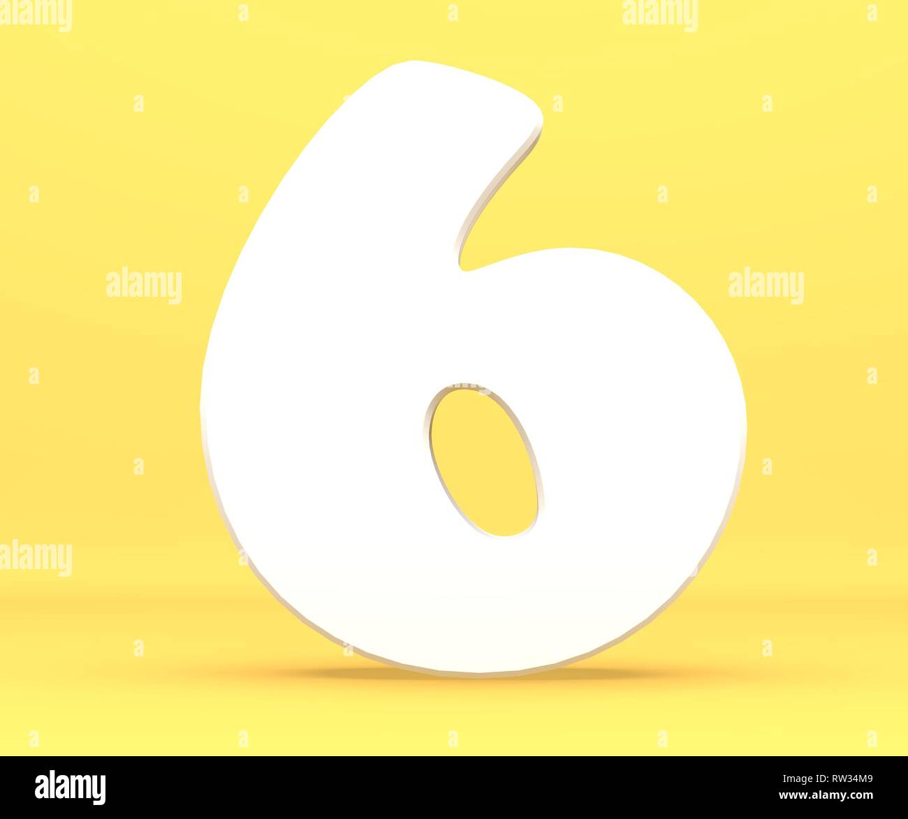3d rendering illustration. White paper digit alphabet character 6 six ...