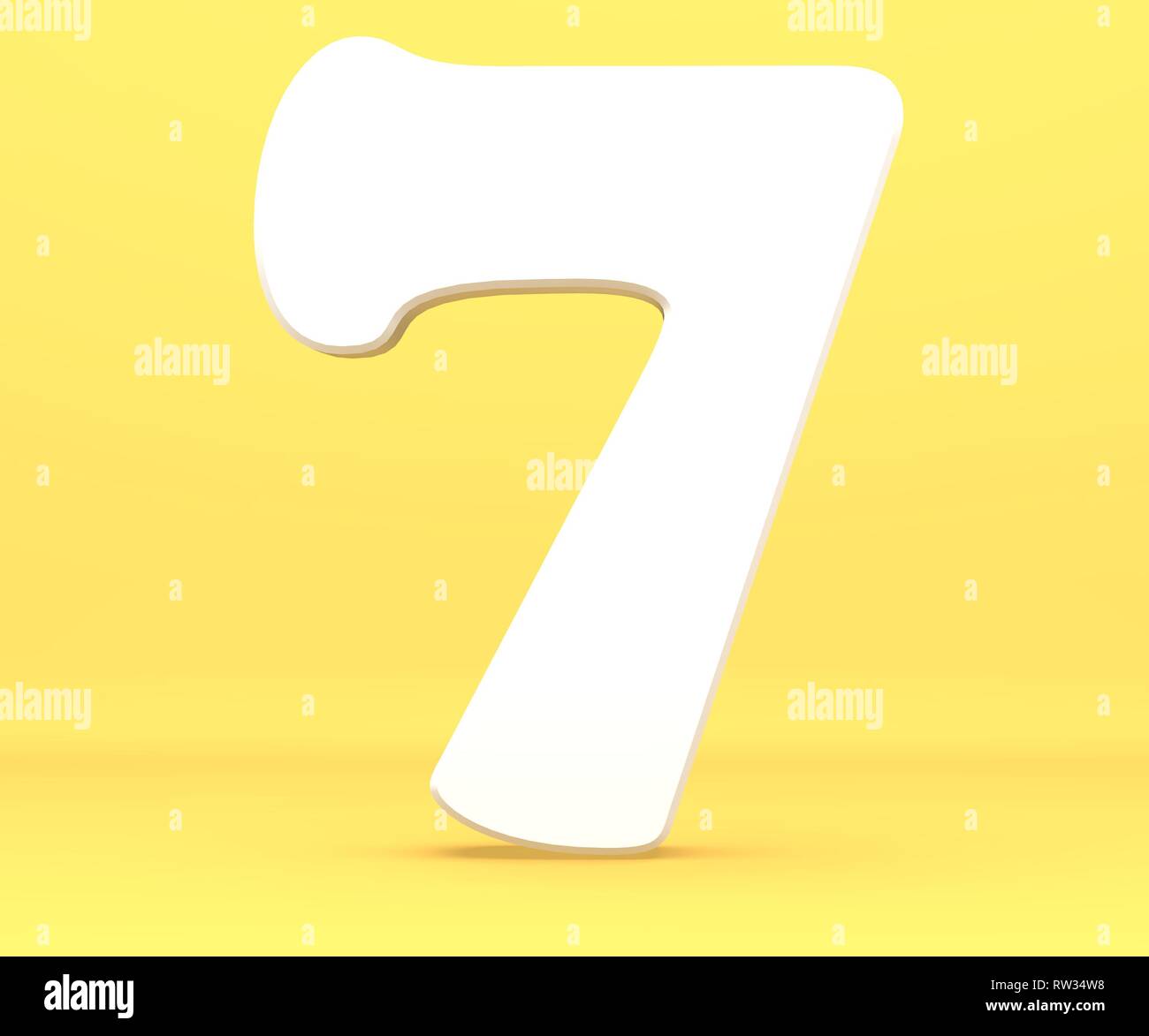 3d rendering illustration. White paper digit alphabet character 7 seven ...