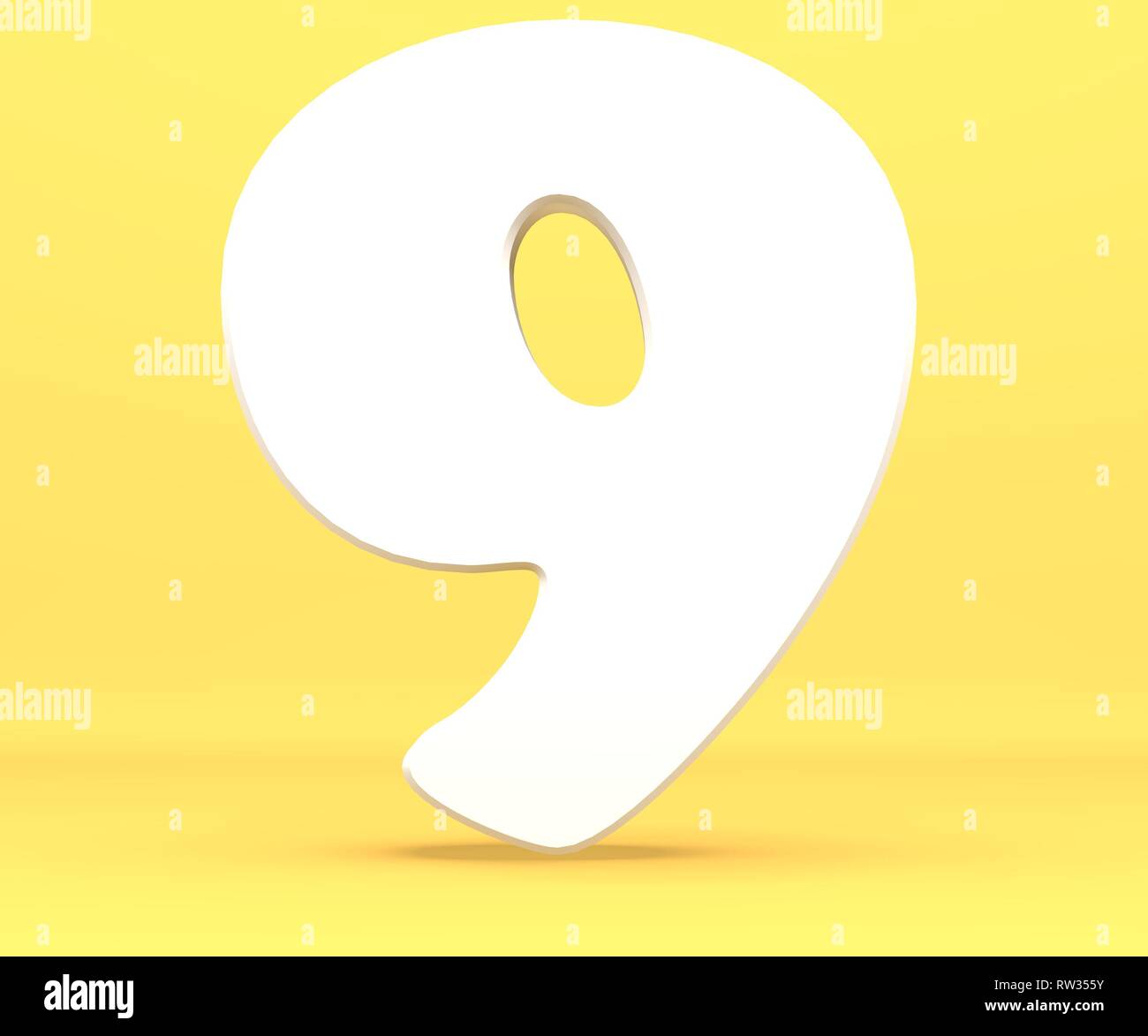 3d rendering illustration. White paper digit alphabet character 9 nine ...