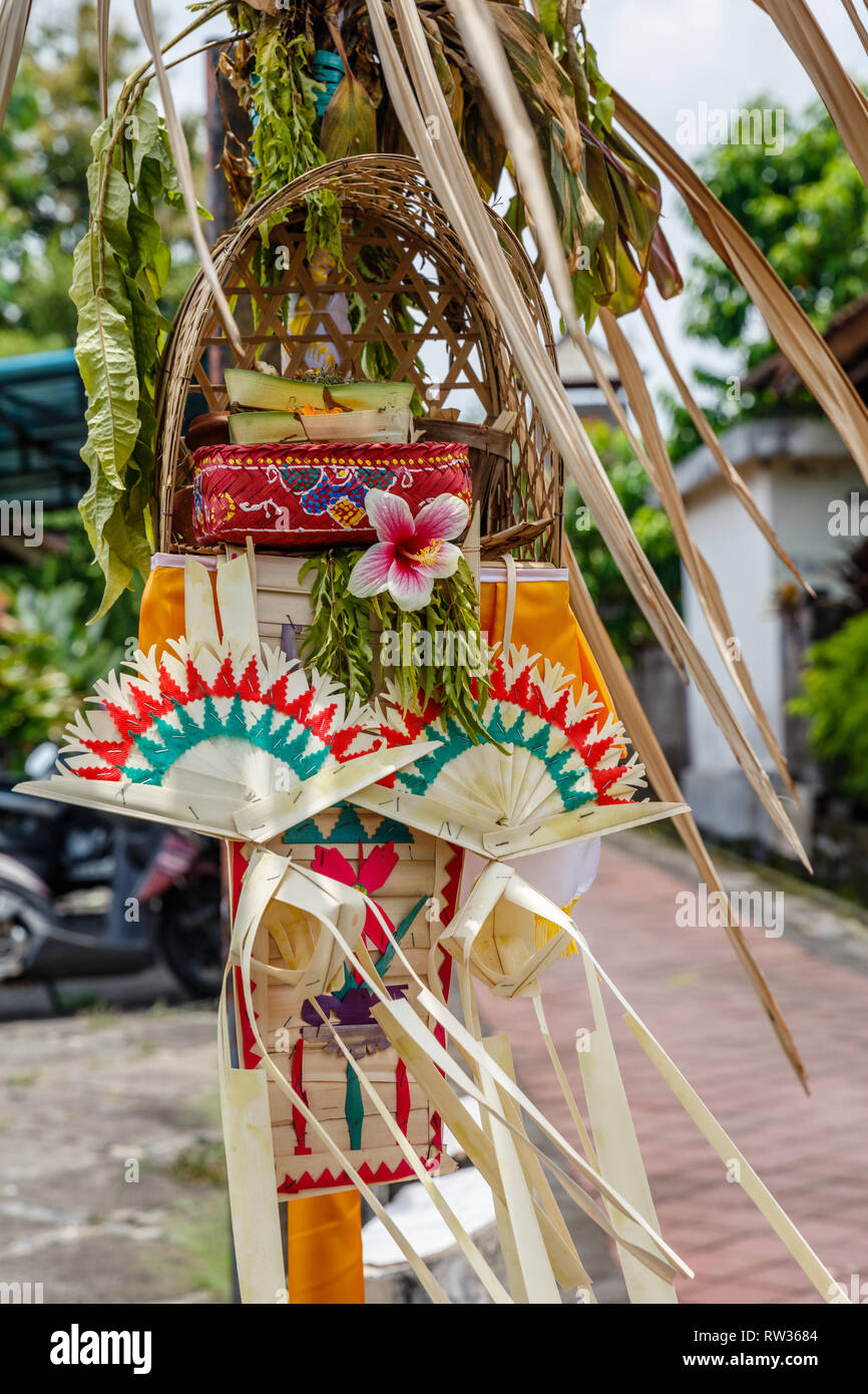 Balinese Hindu weaved altar decoration lamar and gantung-gantungan for ...