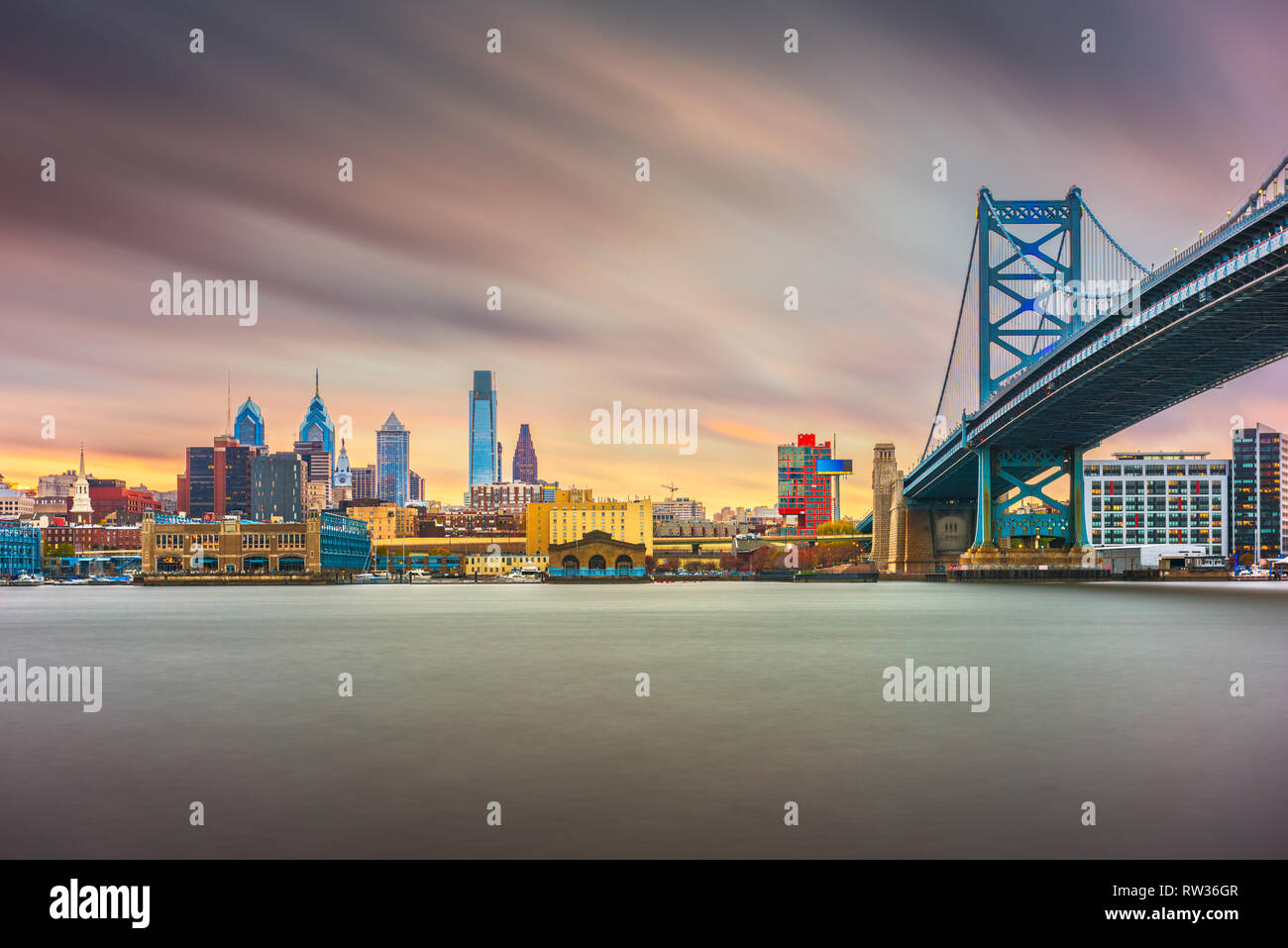 Philadelphia, Pennsylvania, USA skyline on the Delaware river with Ben ...