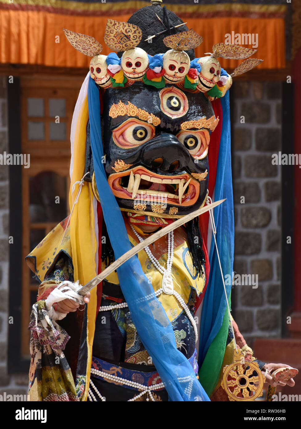Mahakala's Huge Mask performs the Tsam Dance at a festival in the ...