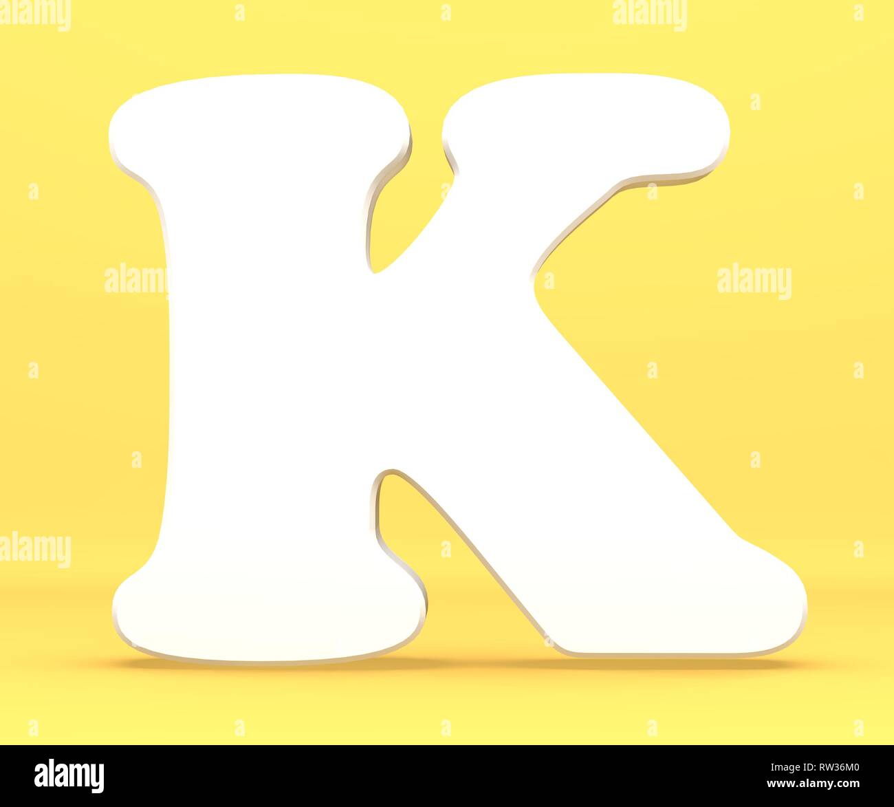 3d rendering illustration. White paper letter alphabet character K font ...