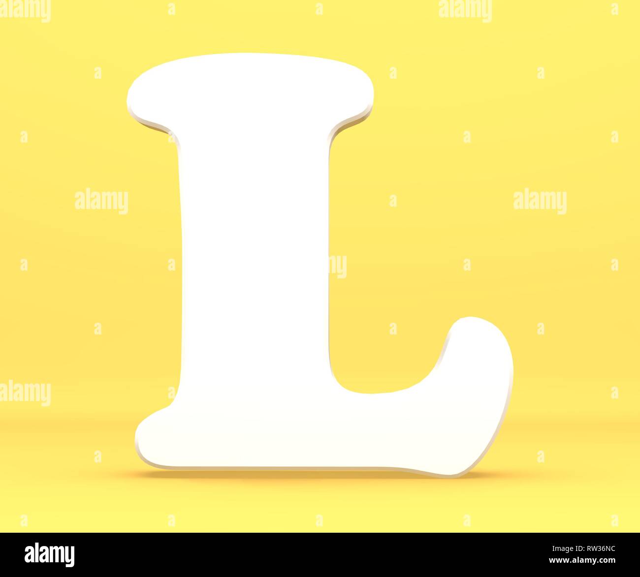 3d rendering illustration. White paper letter alphabet character L font ...