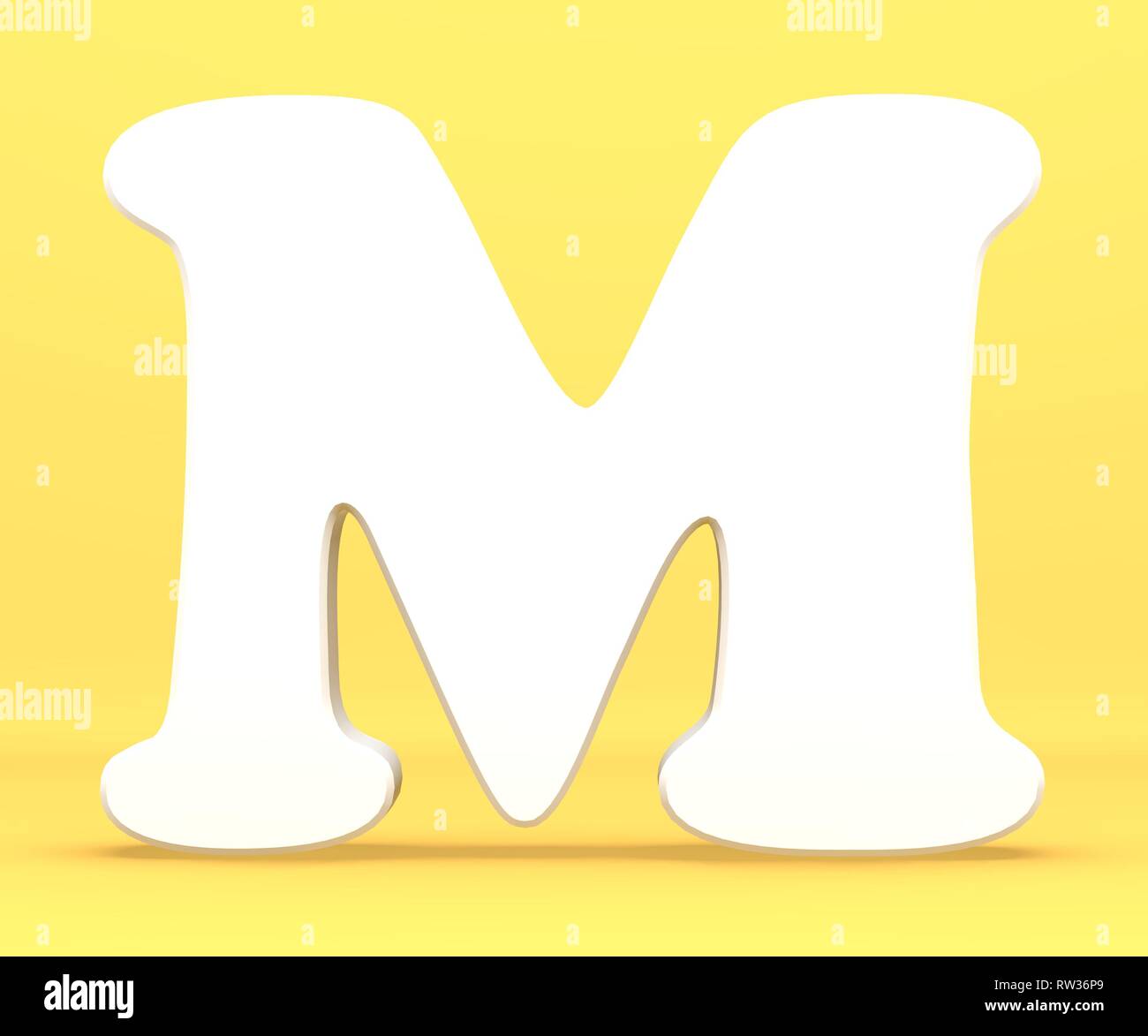 3d rendering illustration. White paper letter alphabet character M font ...