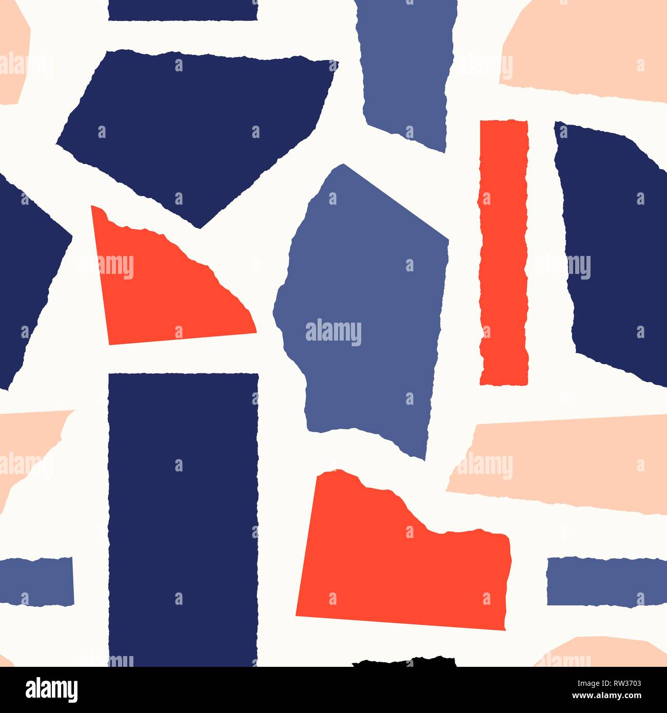 Seamless repeating pattern with paper shapes in red, blue and blush ...