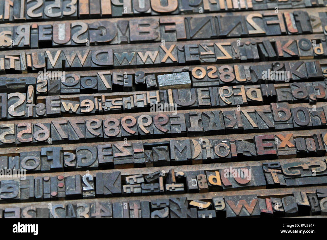 Big Collection of Old Style Retro Lithograph Print Letters Stock Photo ...