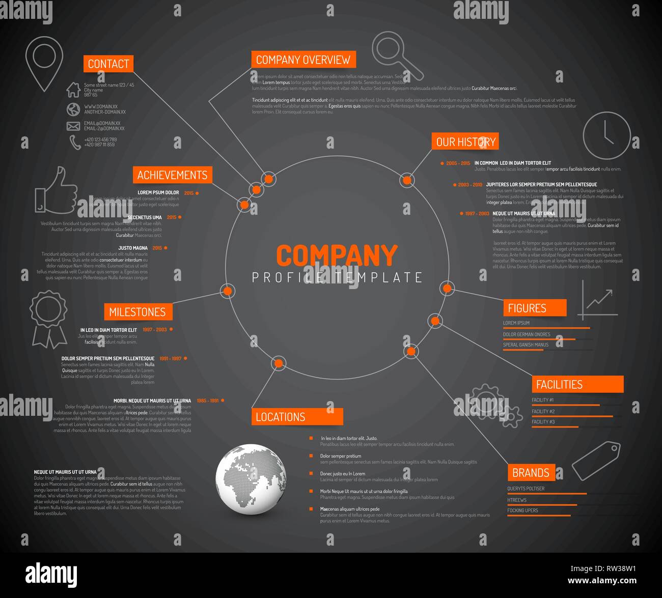Vector Company infographic overview design template with orange labels ...