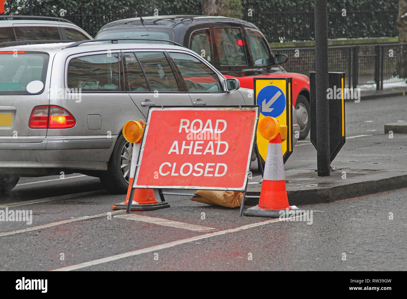 Road Ahead Closed Warning Sign at Street in London Stock Photo - Alamy
