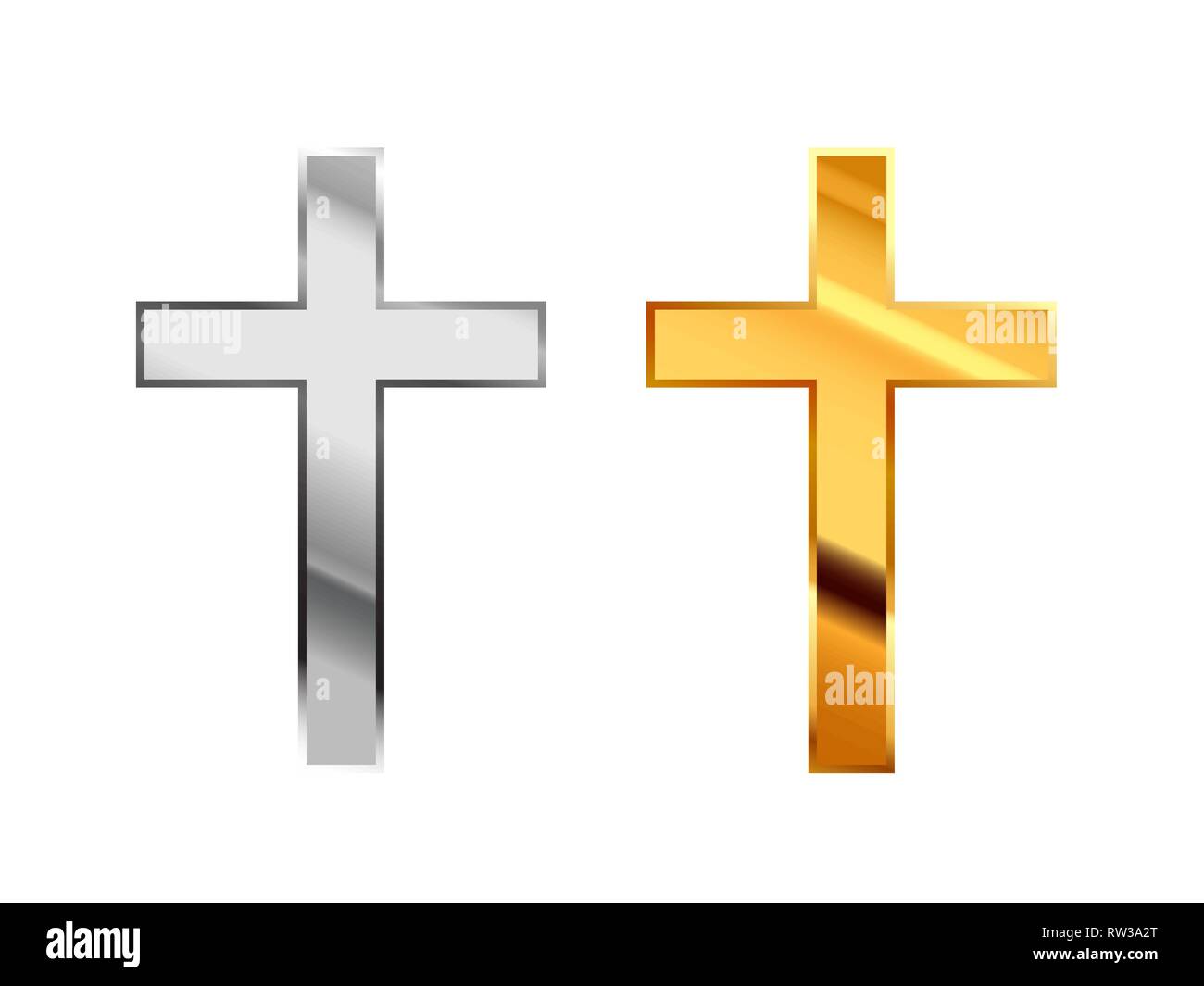 Catholicism religious signs made from glossy silver and gold metall ...