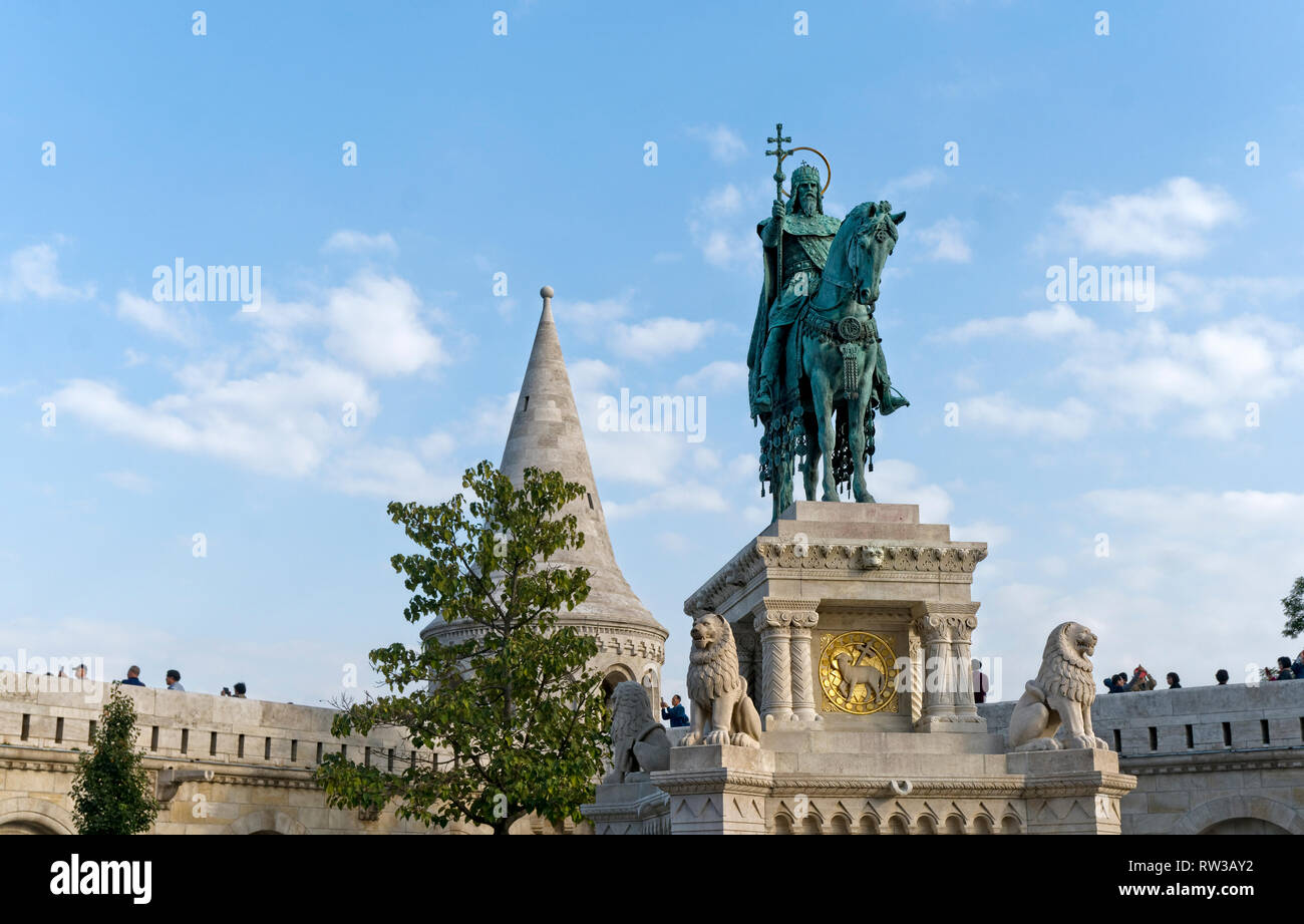 Statue of St Stephen; (King Stephen) first king of Hungary on Castle ...
