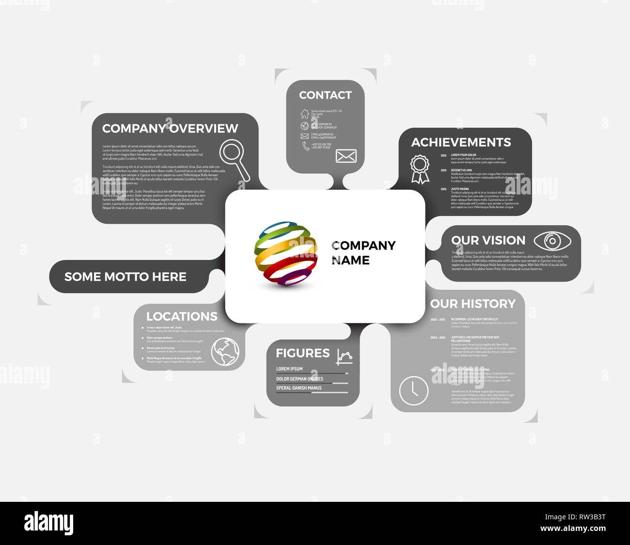 Vector Company infographic overview design template with rounded labels ...