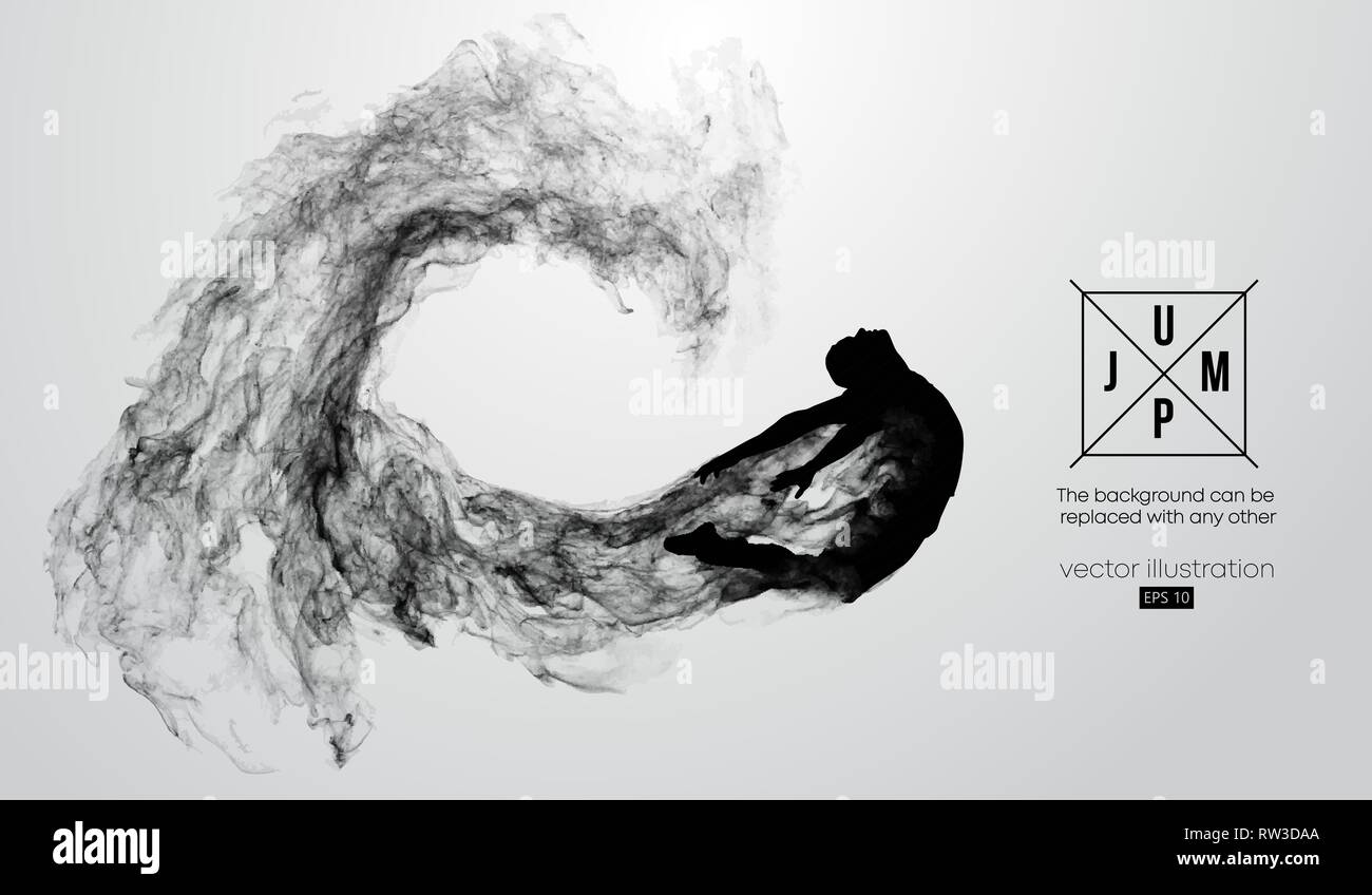 Abstract silhouette of a jumping man on the white background from ...