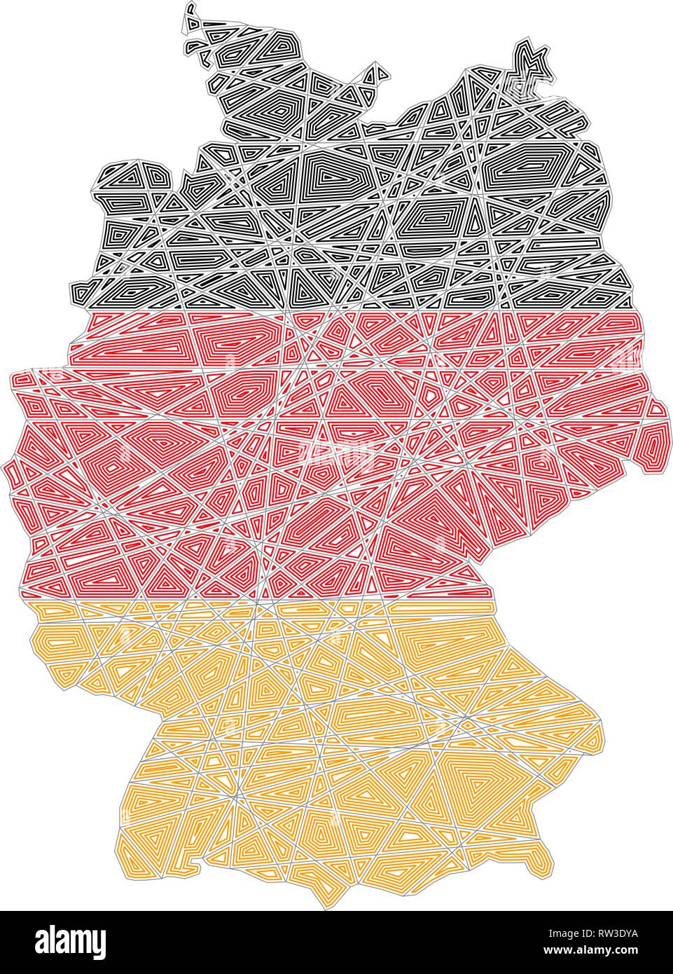 Germany stylized map shaped on tangled textured national flag Stock ...
