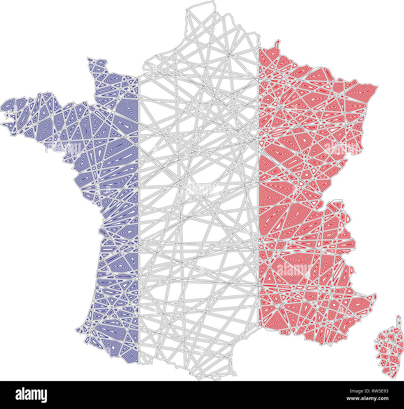 France map shaped on tangled textured French national flag vector ...