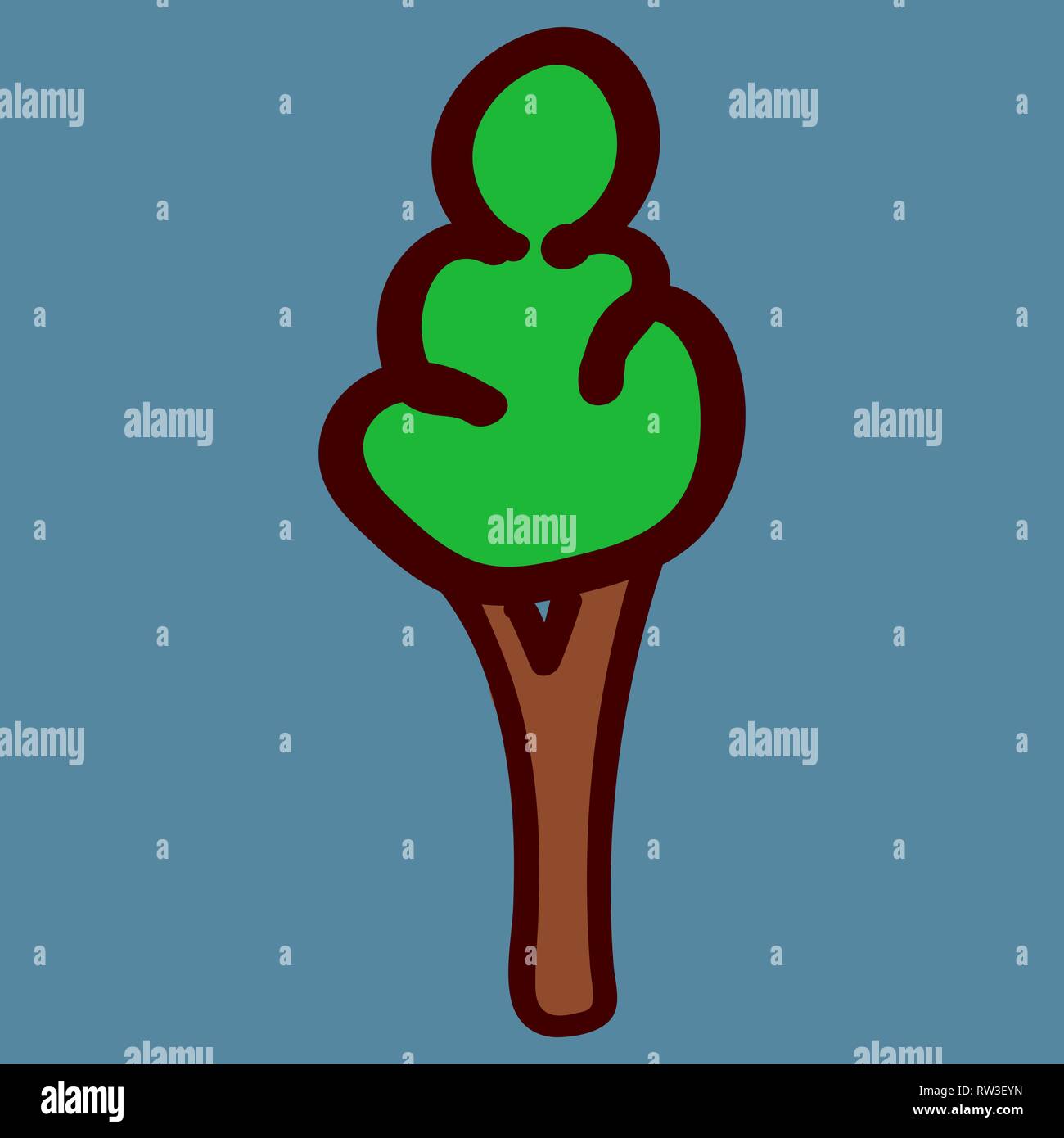 Kids drawn trees in doodle style. Painted and isolated on a colored ...