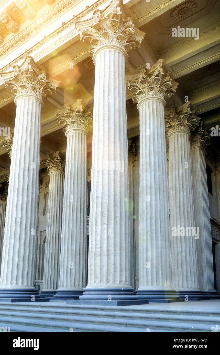 Architecture background. Kazan Cathedral colonnade in Saint-Petersburg, Russia. Closeup facade ...